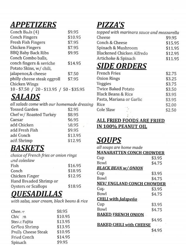 Menu at Cracked Conch Cafe, Marathon