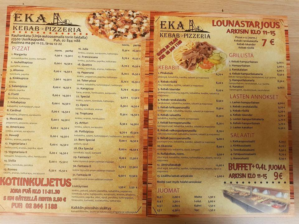 Menu at Eka Kebab Uusikaupunki restaurant, Uusikaupunki