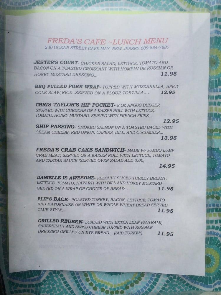 Menu at Freda's Cafe, Cape May, 210 Ocean St Apartment 1