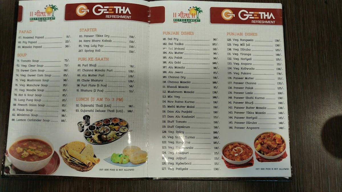 Menu at Geetha Refreshment, Surat