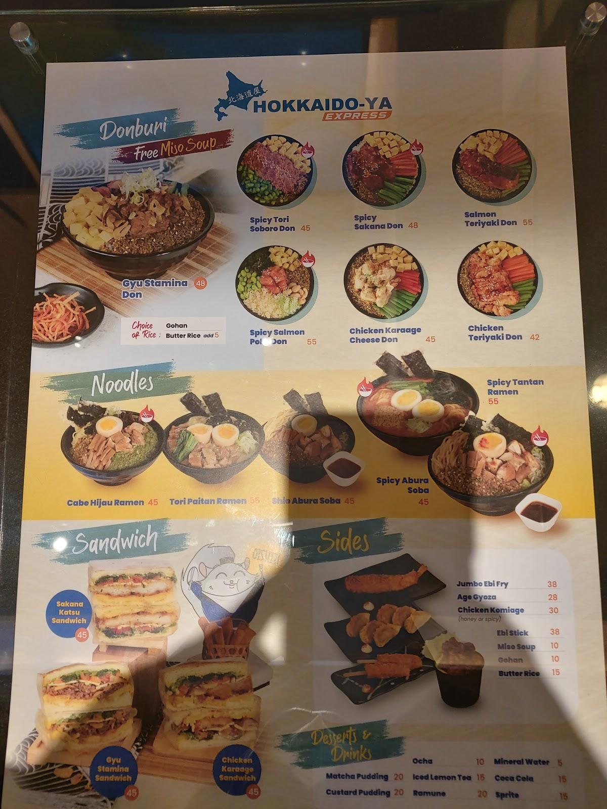 Menu at Hokkaido-Ya Express PIM 1 restaurant, South Jakarta