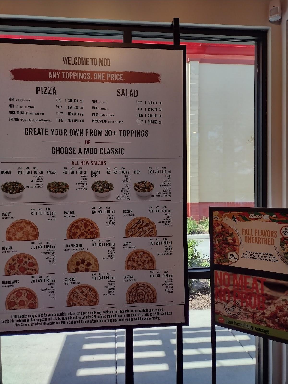 Menu at MOD Pizza pizzeria, Turlock