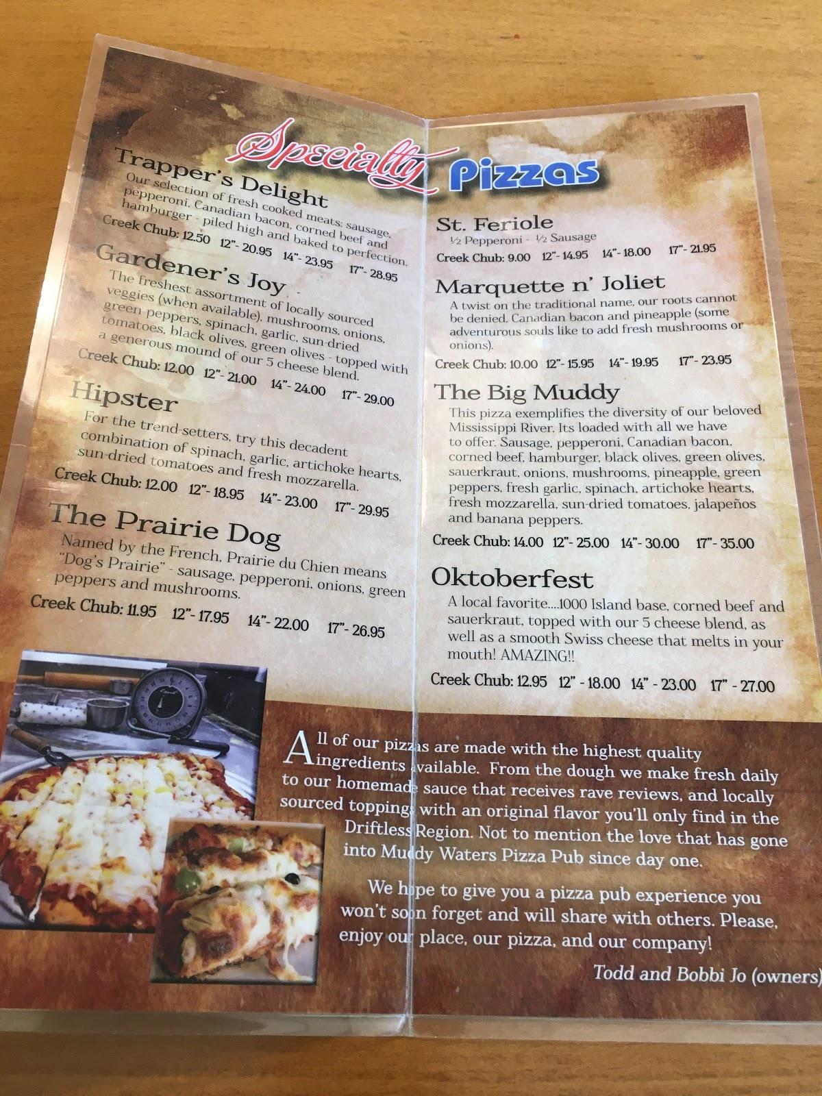 Menu at Muddy Waters Pizza Pub, Prairie du Chien