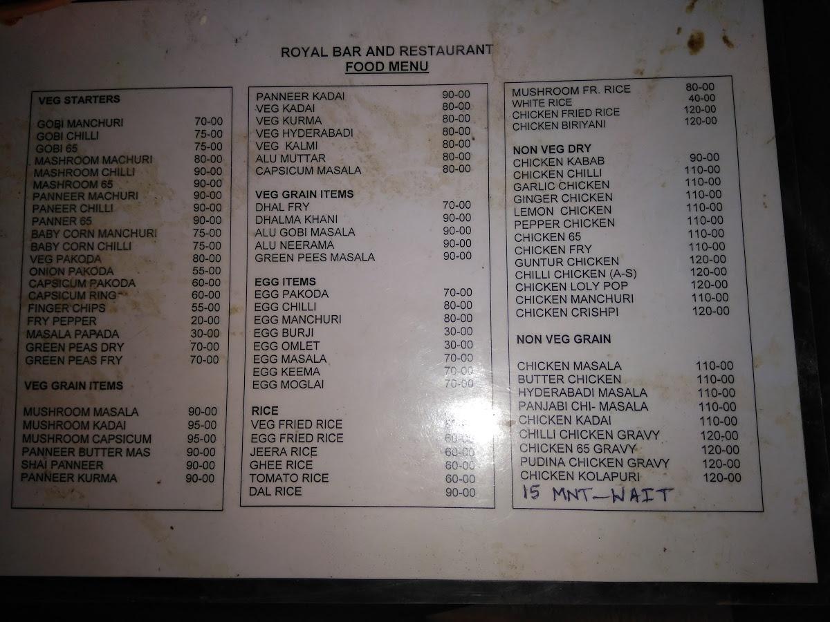 Menu at Royal Bar And Restaurant, Chikkaballapura