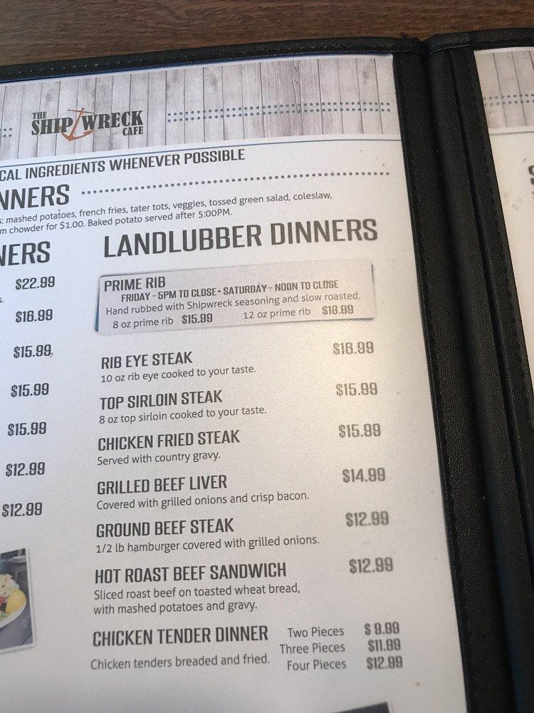 Menu at Shipwreck Cafe, Olympia
