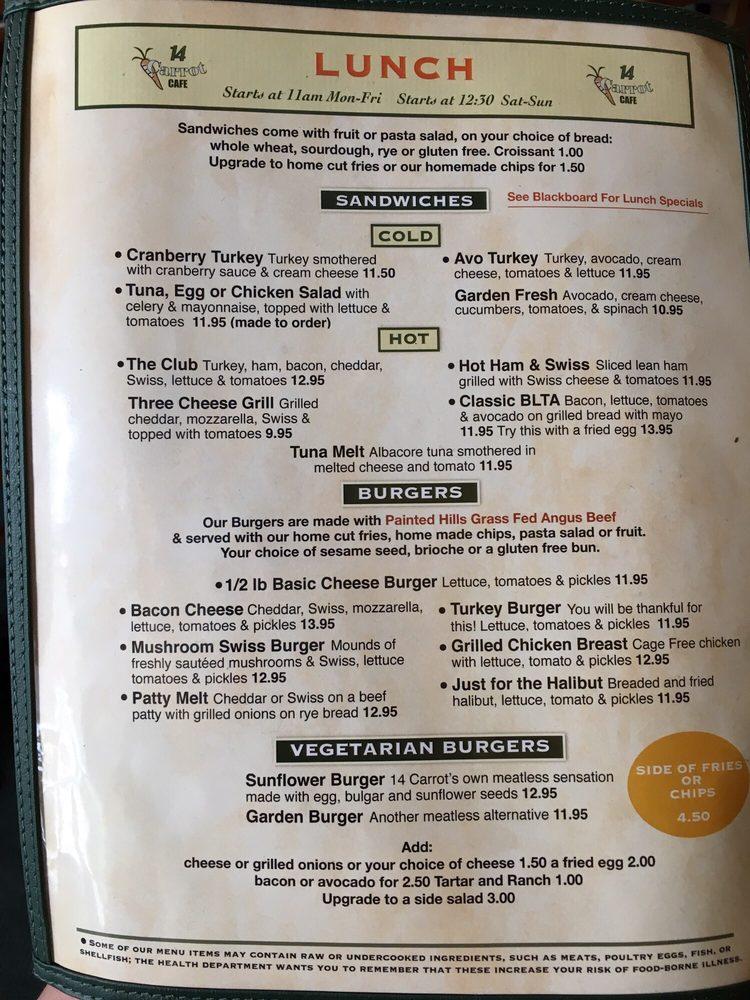 Menu at 14 Carrot Cafe, Seattle