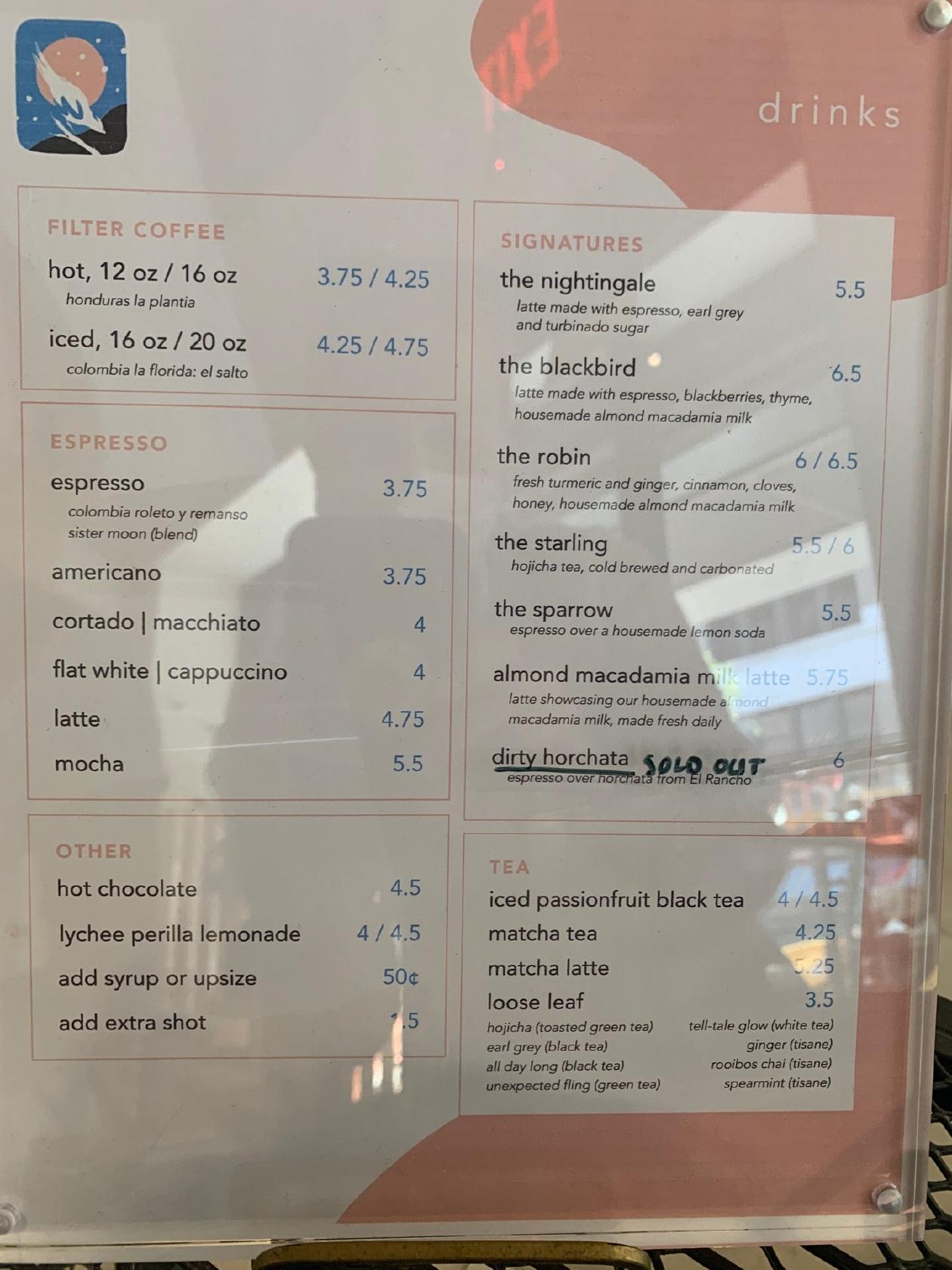 Menu at Bird & Branch desserts, West New York