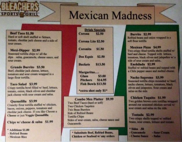 Menu at Bleachers Sports Grill pub & bar, Parma