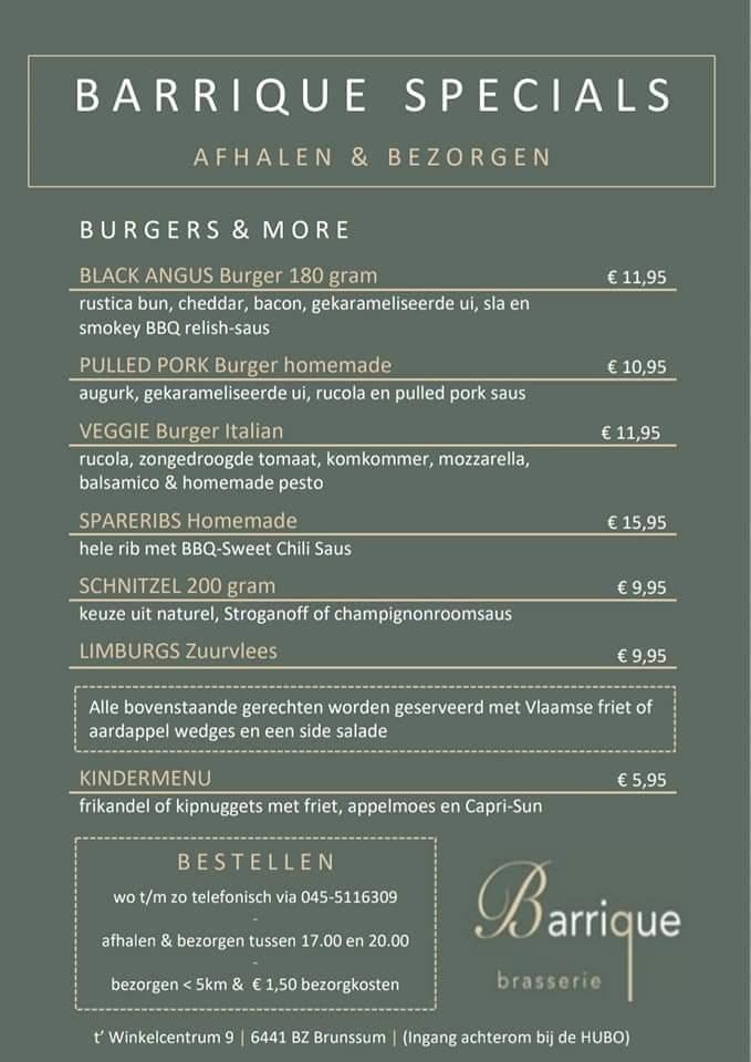 Speisekarte von Brasserie Barrique, Brunssum