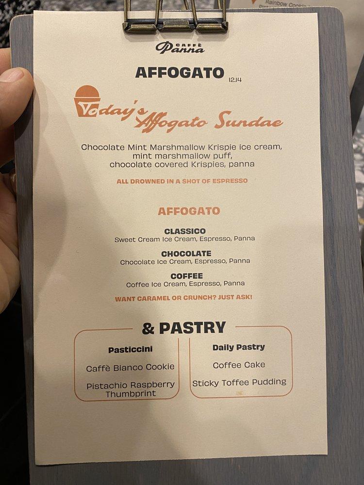 Menu at Caffè Panna restaurant, New York City