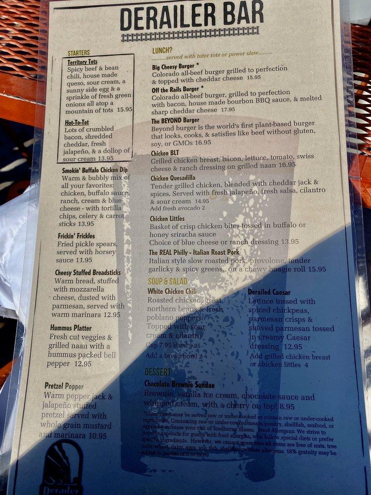 Menu at Derailer Bar, Winter Park