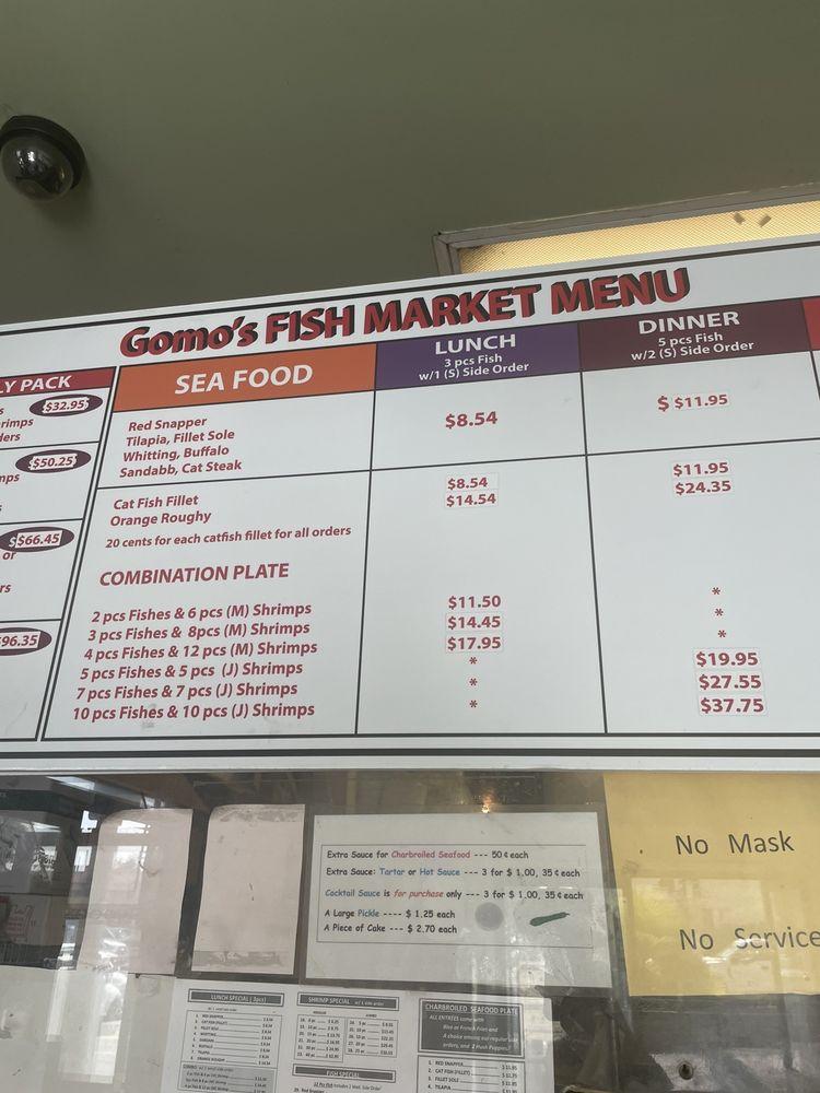 Menu at Gomo's Fish Market restaurant, Inglewood