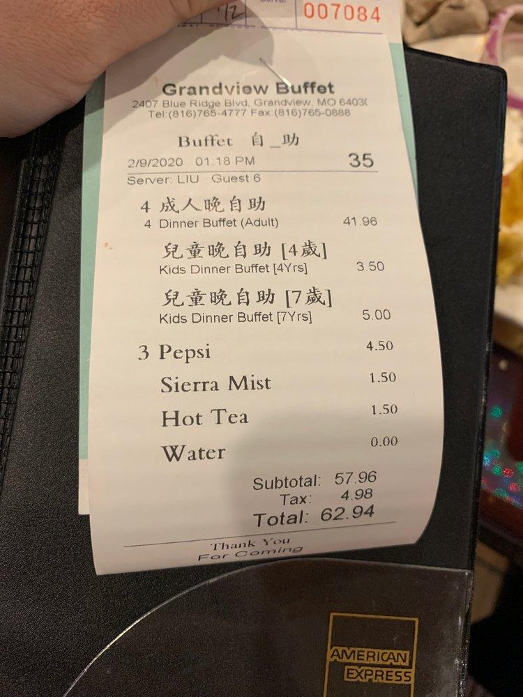 Menu at Grandview Buffet restaurant, Grandview