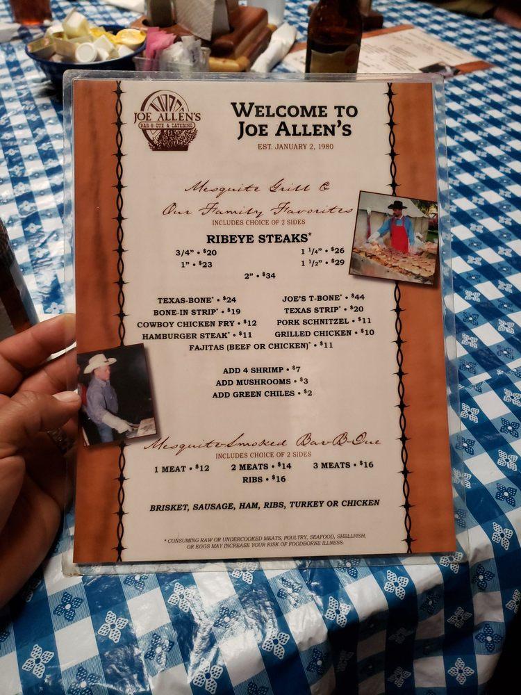 Menu at Joe Allen's Catering BBQ, Abilene