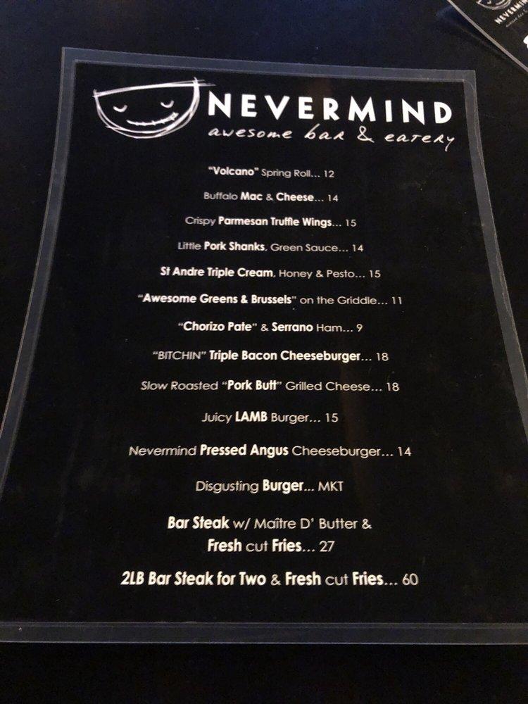 Menu at Nevermind Awesome Bar and The Hop, Cape Coral