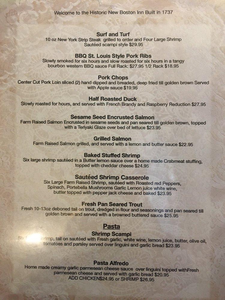 Menu at New Boston Inn restaurant, Sandisfield