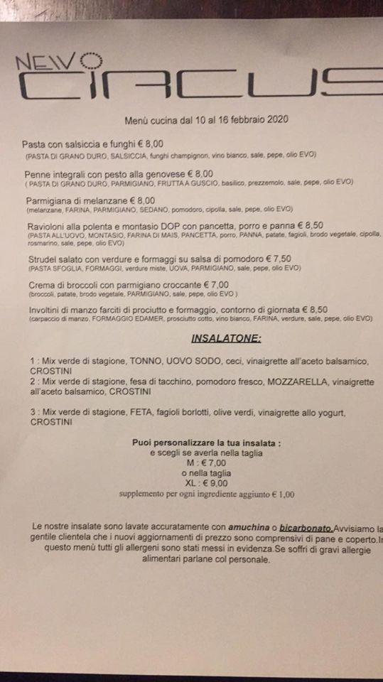 Menu at New Circus pub & bar, Trieste