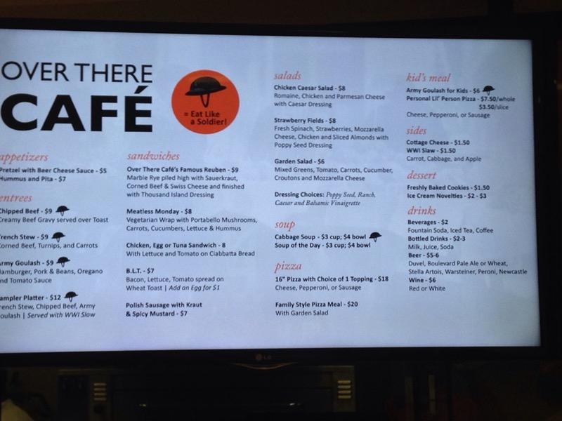 Menu at Over There Cafe, Kansas City