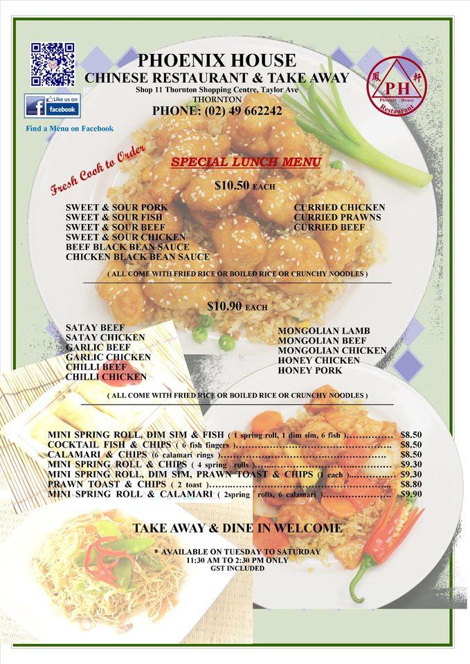 Menu at Phoenix House Chinese Restaurant, Thornton