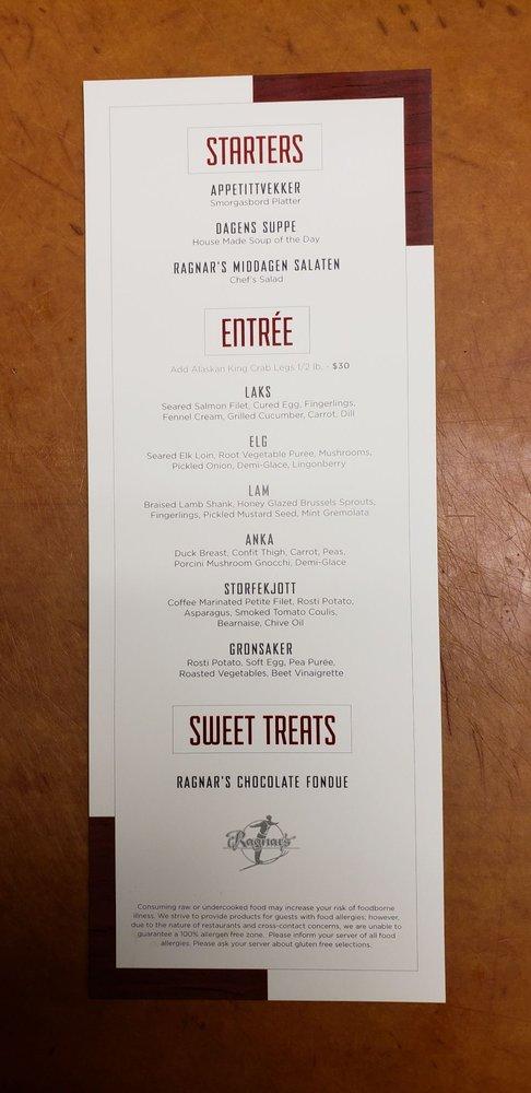 Menu at Ragnar's restaurant, Steamboat Springs, 2301 Mt Werner Cir