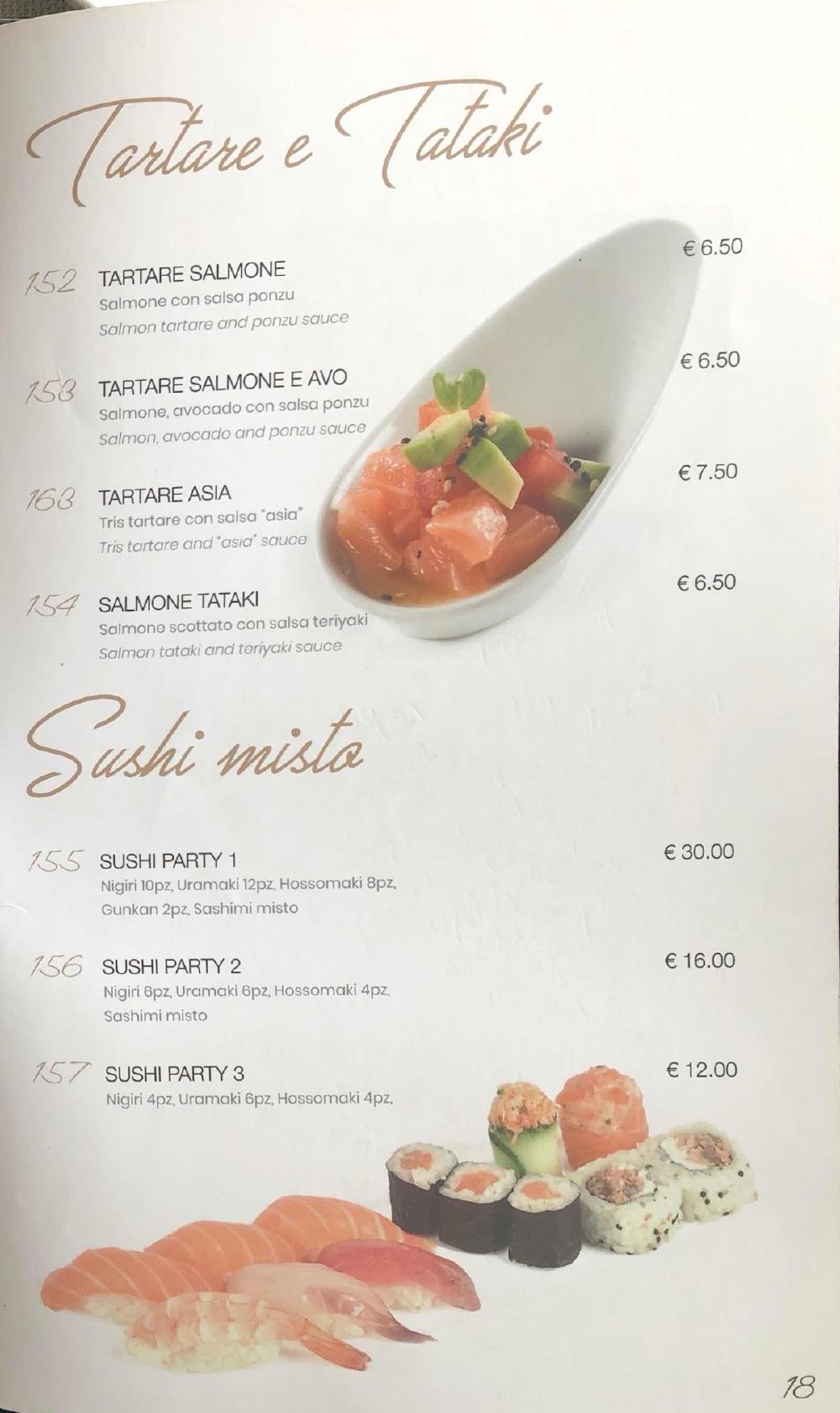 Menu da Ristorante ASIA, cucina Cinese e Giapponese, Cannobio