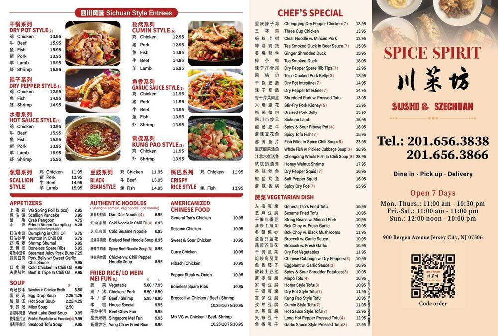 Menu at Spice Spirit restaurant, Jersey City