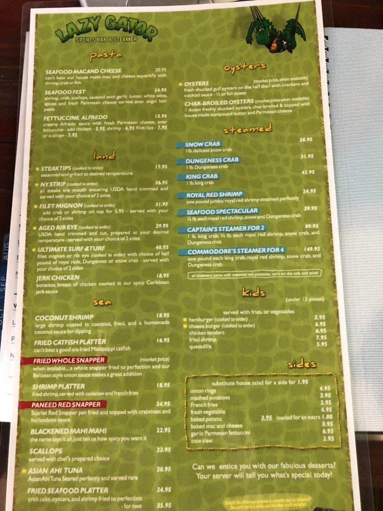 Menu at The Lazy Gator pub & bar, Diamondhead