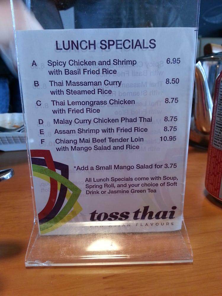 Menu at Toss Thai restaurant, Milton