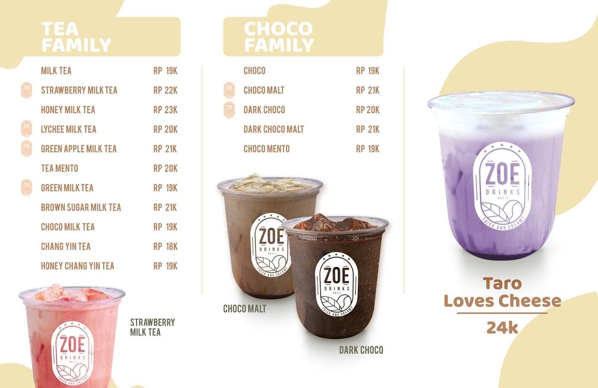 Menu at Zoe Drinks Benhil, Central Jakarta