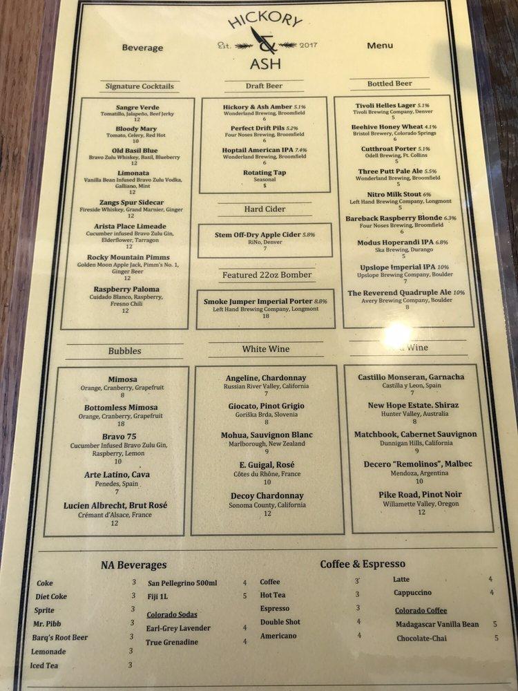 Menu at Hickory & Ash steakhouse, Broomfield