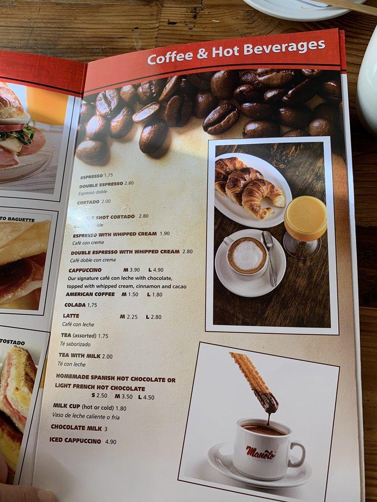 Menu at Manolo restaurant, Miami Beach, Collins Ave