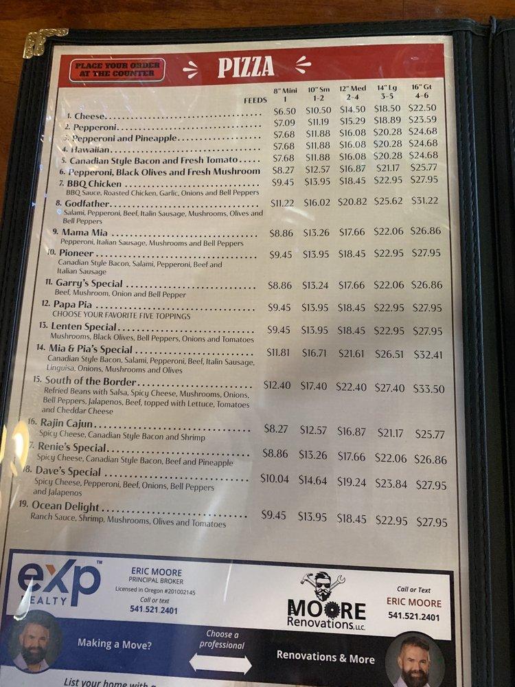 Menu at Mia & Pia's Pizzeria & Brewhouse, Klamath Falls