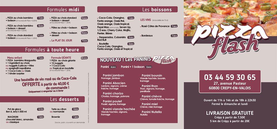 Menu au Pizza Flash restaurant, Crépy-en-Valois