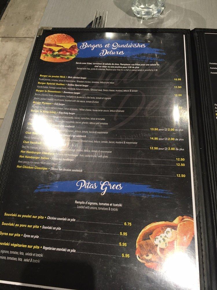 Menu at Quebec Deli pizzeria, Montreal