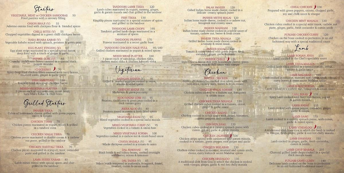 Menu at Shamani Indian Cuisine restaurant, Cape Town