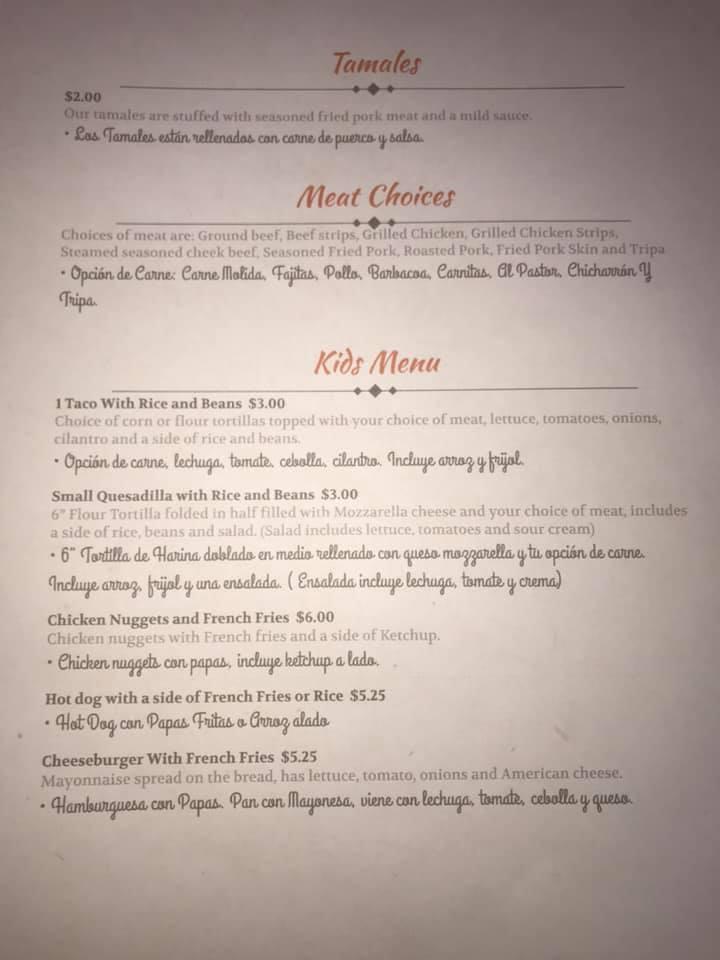 Menu at Taco Express restaurant, Wauchula, Hwy 17