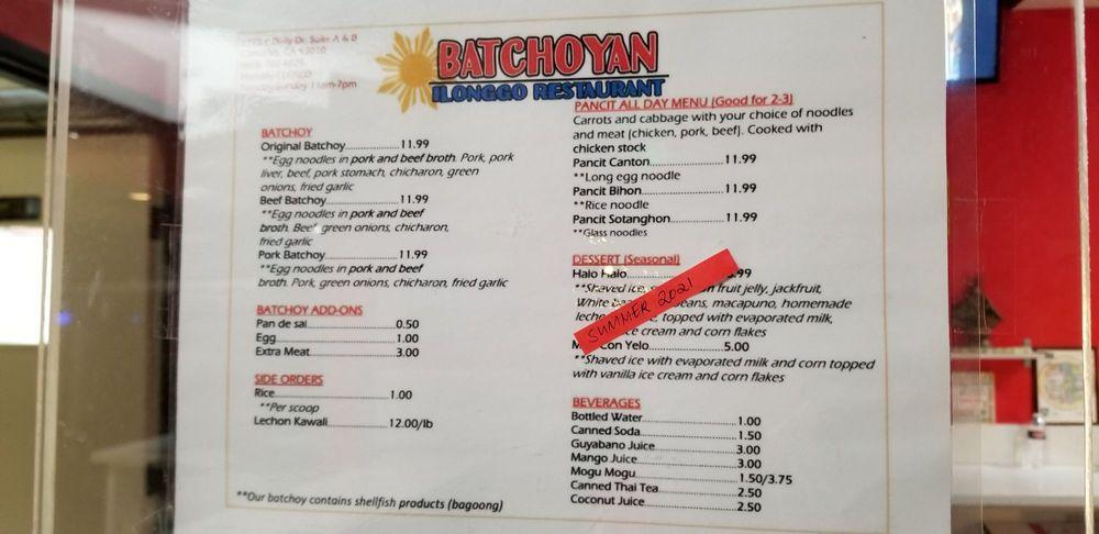 Menu at Batchoyan Ilonggo Restaurant, Camarillo