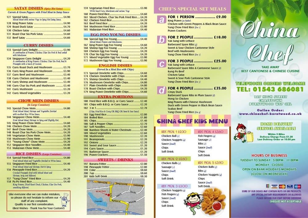 Menu at China Chef fast food, Burntwood