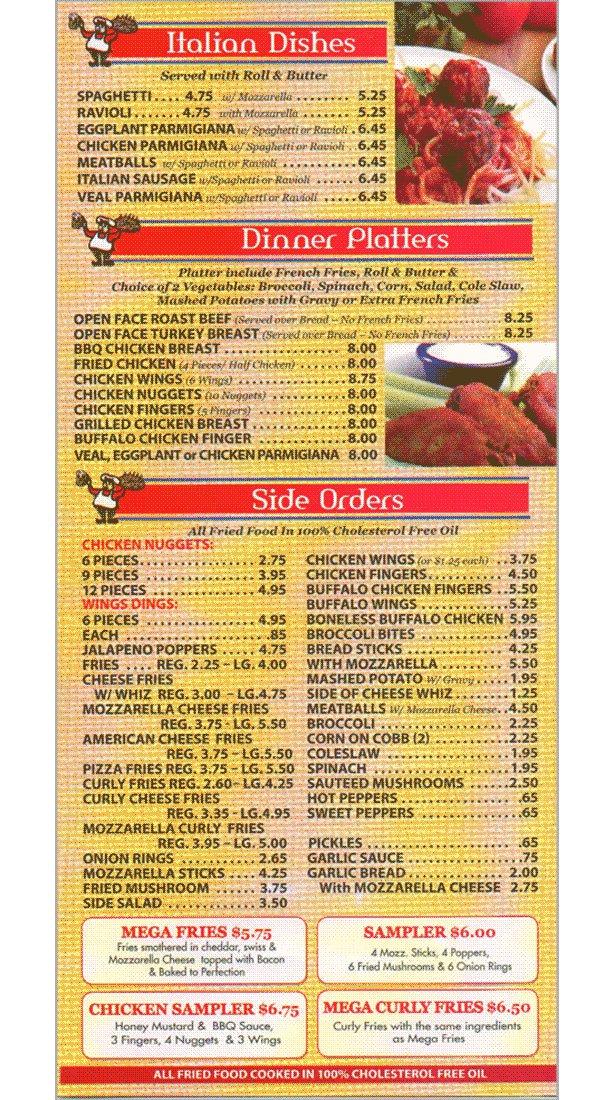 Carta de pizzería Colonial Pizza, Filadelfia