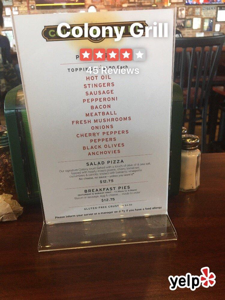 Menu at Colony Grill pizzeria, Port Chester