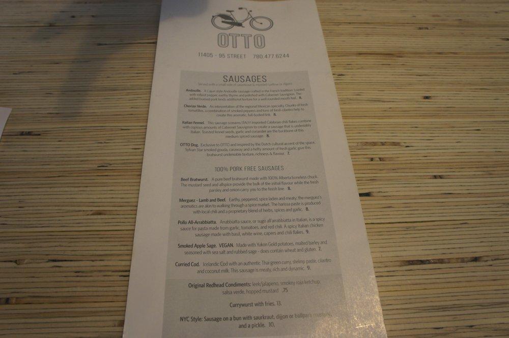 Menu at OTTO Food & Drink restaurant, Edmonton