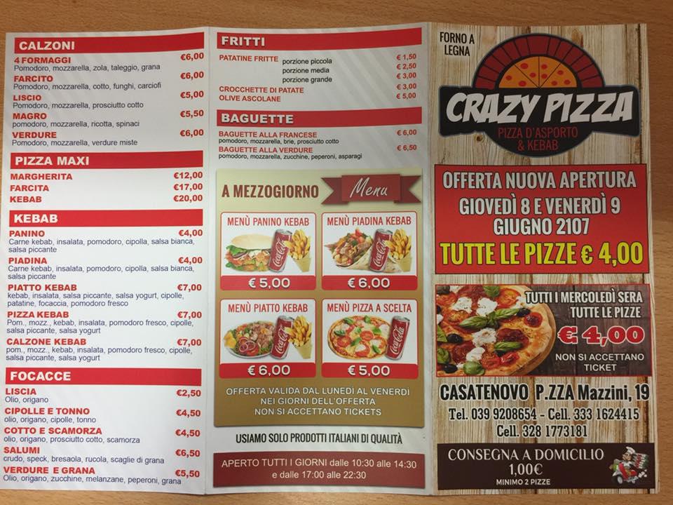 Menu at Pizzeria Crazy Pizza, Casatenovo