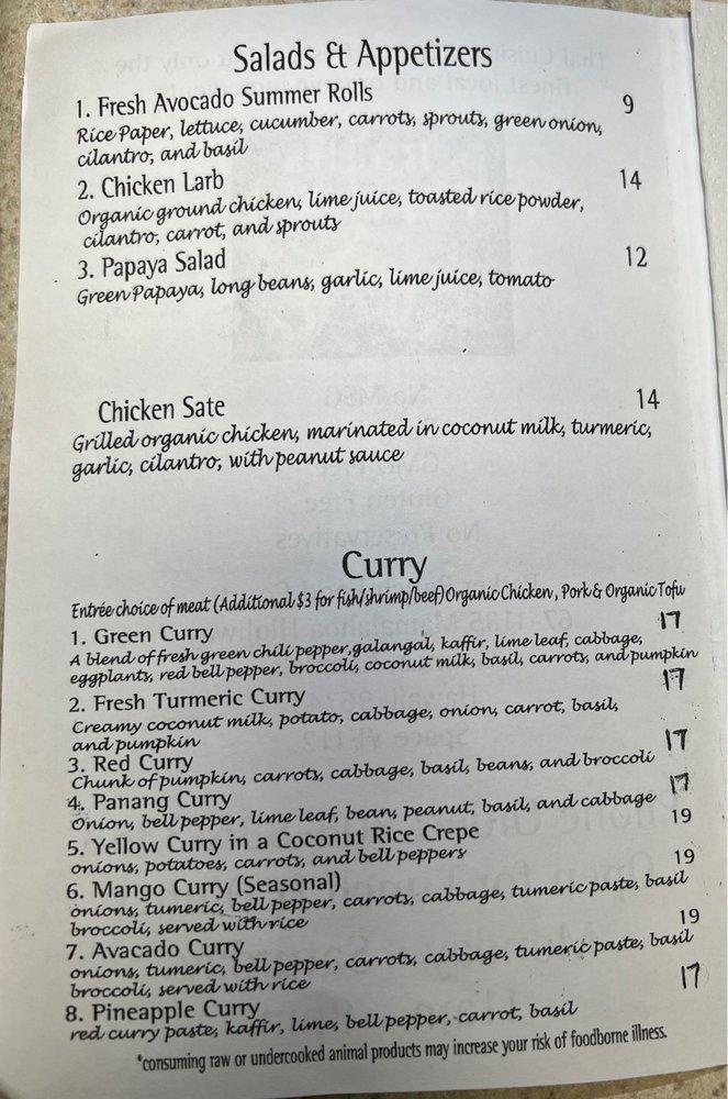 Menu at Racha Thai Waimea restaurant, Waimea