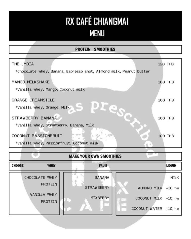 Menu at Rx Cafe Chiang Mai, Chiang Mai