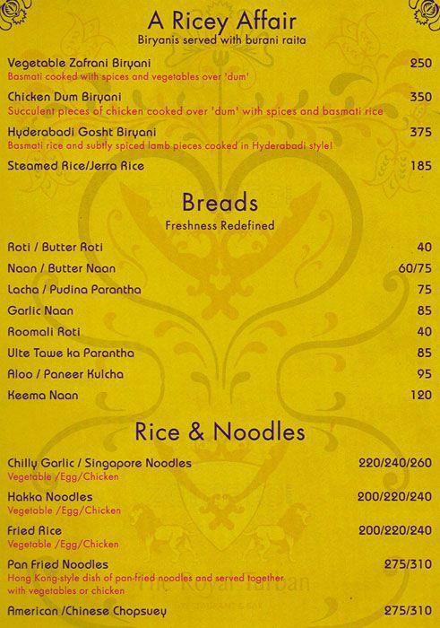 Menu at The Royal Turban, Delhi, J2/6A