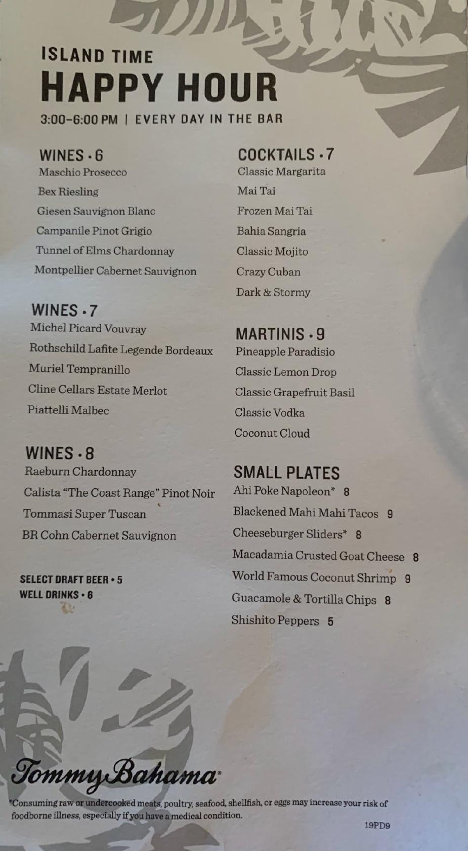 Menu at Tommy Bahama Restaurant, Bar & Store, Palm Desert