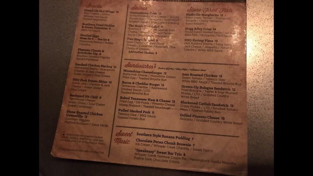 Menu at Barlines at Omni Nashville Hotel, Nashville