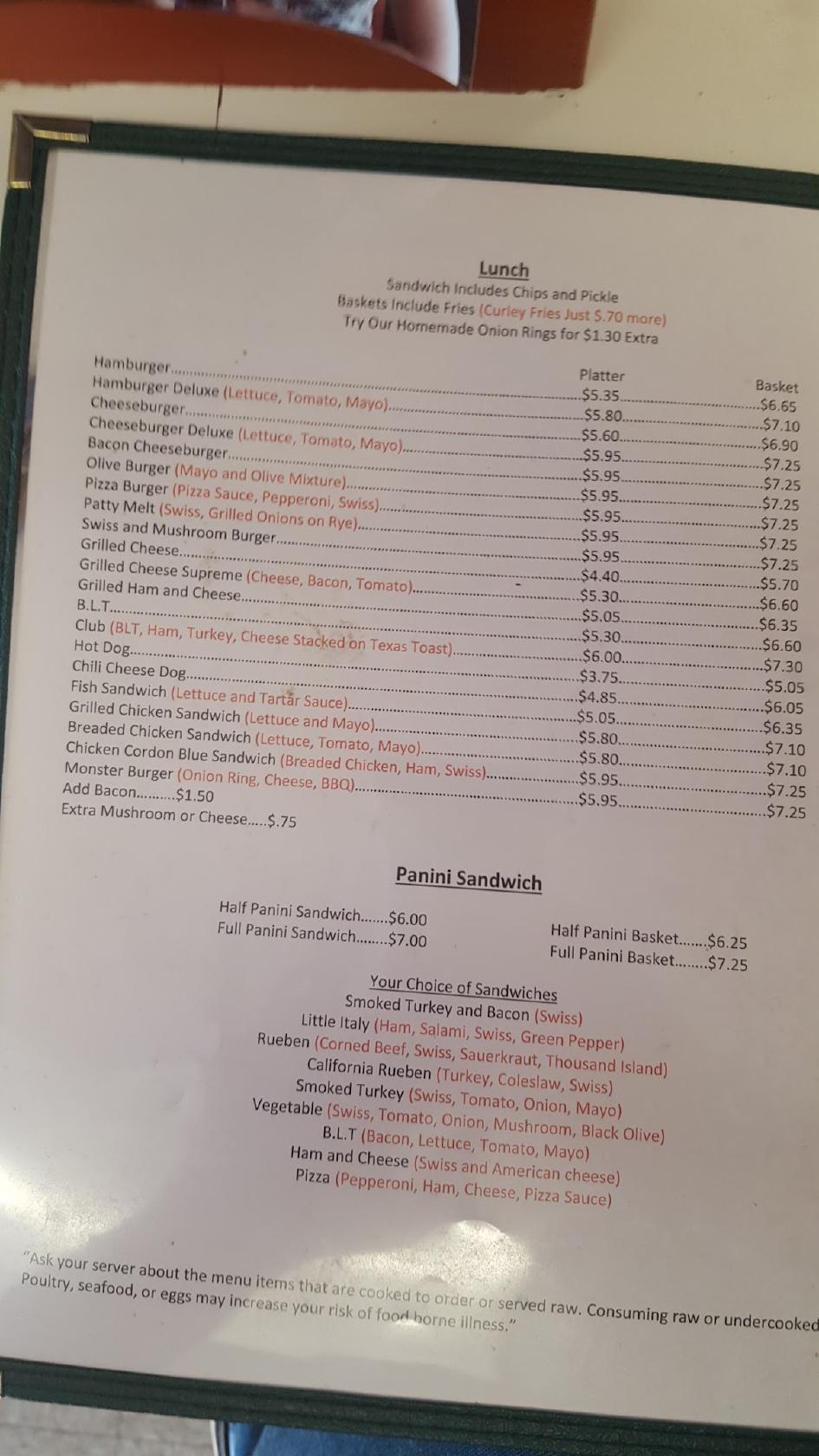 Menu at Bridge Street Cafe, Belding
