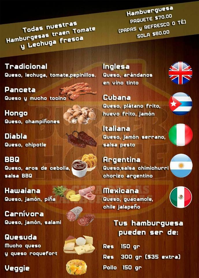 Menu at Burger House restaurant, San Miguel de Cozumel, Quintana Roo C ...