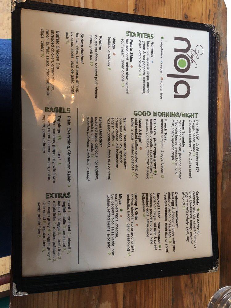 Menu at Cafe Nola, Frederick